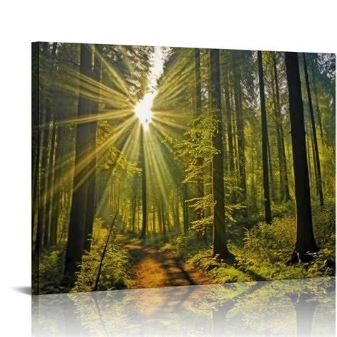 Comio Green Nature Wall Art For Living Room Forest Landscape Canvas