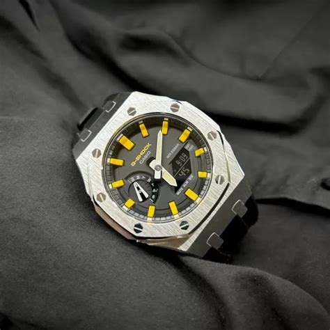 Casioak Custom Royal Oak Steel Case With Yellow Indices Casio G Shock Ga 2100 £165 99 Picclick Uk