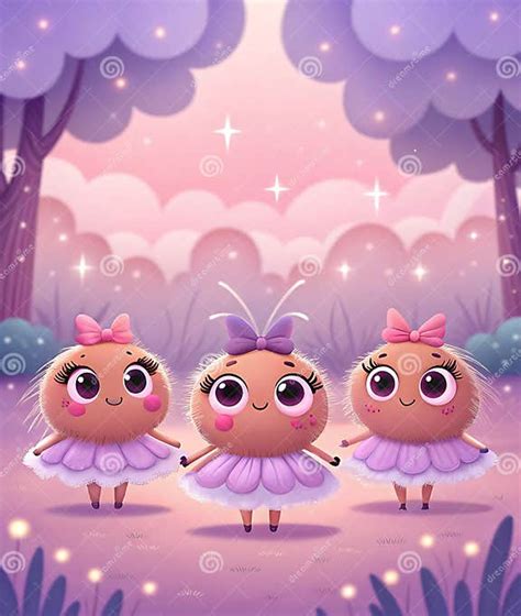 Fantasy Pastel Scene With Delightful Cartoon Spider Ballerinas Stock