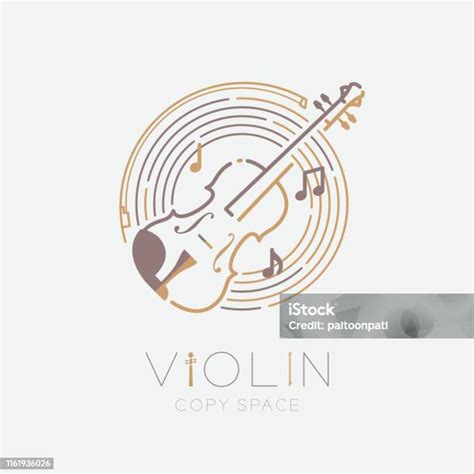 바이올린 활 라인 스태프 서클 모양 로고 아이콘 윤곽 선 스트로크 세트 대시 라인 디자인 일러스트와 바이올린 텍스트와 복사 공간 회색 배경에 격리 된 음악 노트 0명에 대한