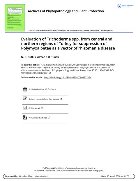 Pdf Evaluation Of Trichoderma Spp From Central And Northern Regions