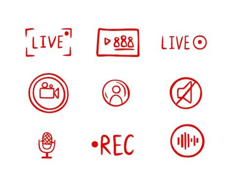Premium Vector | Set hand drawn live streaming doodle icons video broadcasting button red ...