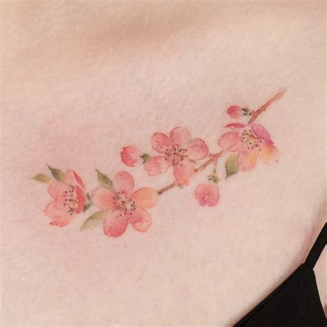 Watercolor Cherry Blossom Tattoo By Graffittoo 수채화 타투 타투 문신 디자인