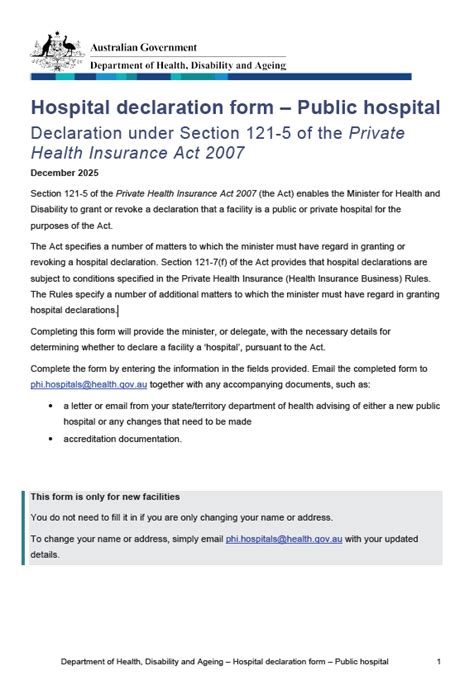 Hospital Declaration Form Public Hospital Australian Government