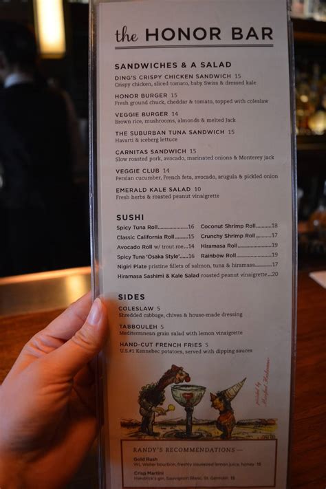 Menu At Honor Bar Beverly Hills