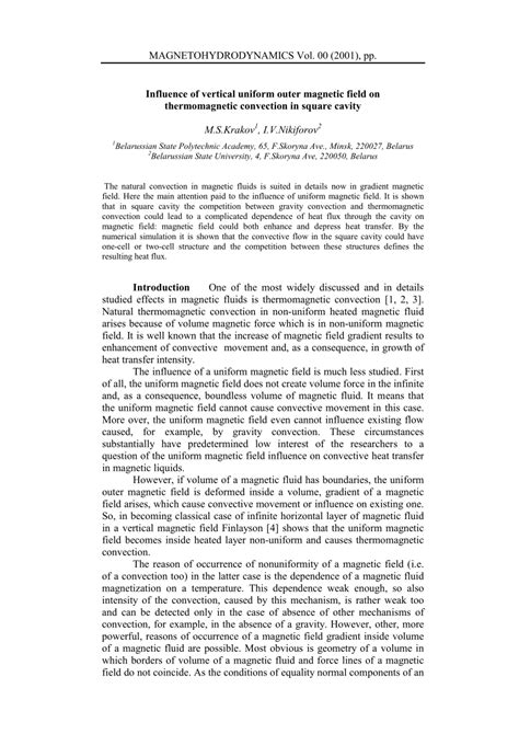 Pdf Influence Of A Vertical Uniform External Magnetic Field On Thermomagnetic Convection In A