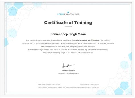Completed Finance Modeling And Valuation Course Ramandeep Singh