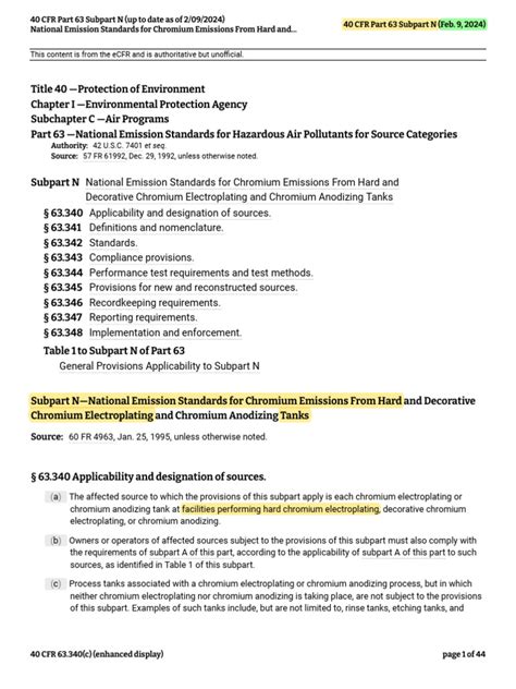 40 Cfr Part 63 Subpart N Up To Date As Of 2 09 2024 Pdf Chromium Materials