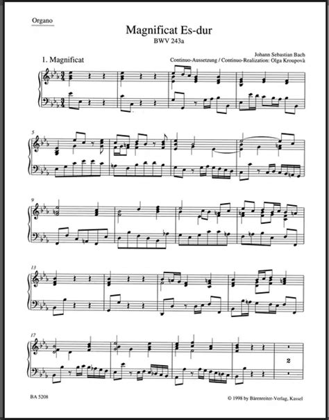 Bärenreiter Part Urtext Edition Magnificat In E Flat Major Bwv 243a
