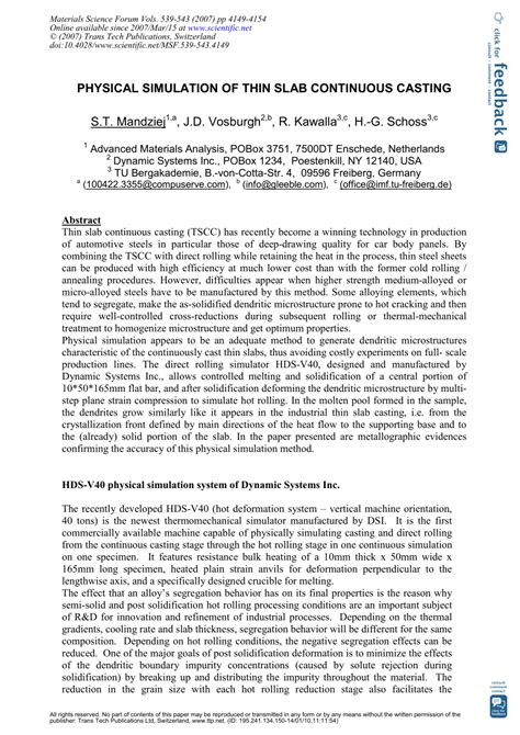 Pdf Physical Simulation Of Thin Slab Continuous Casting