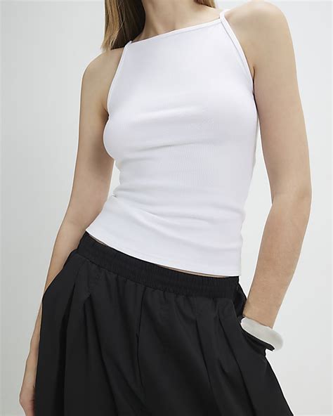 White Sleeveless Cotton Tank Top River Island