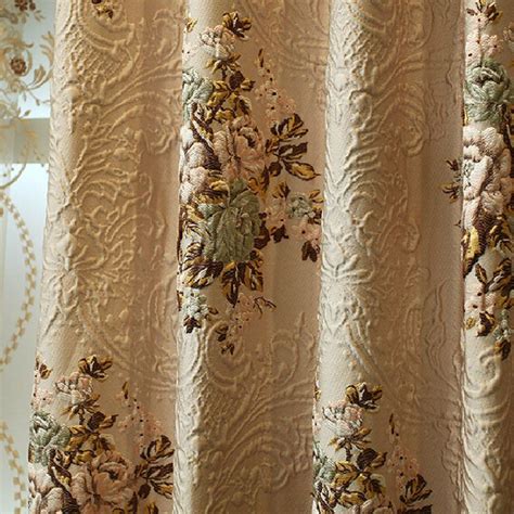 Custom Chenille Beige Embossed Blackout Curtains Vintage Curtains