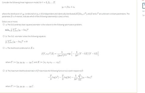 solved consider the following linear regression model for t