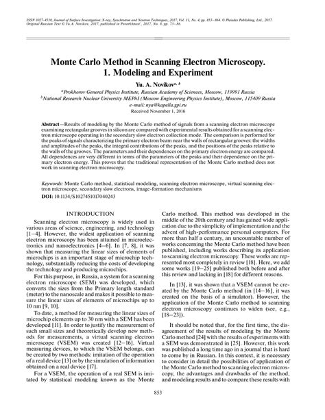 Pdf Monte Carlo Method In Scanning Electron Microscopy 1 Modeling And Experiment