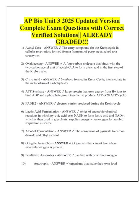Ap Bio Unit 3 2025 Updated Version Complete Exam Questions With Correct
