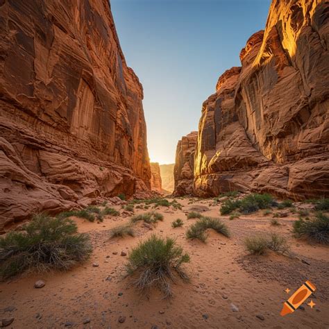 View Inside A Wide Desert Canyon With Sun Shining Through The Opening