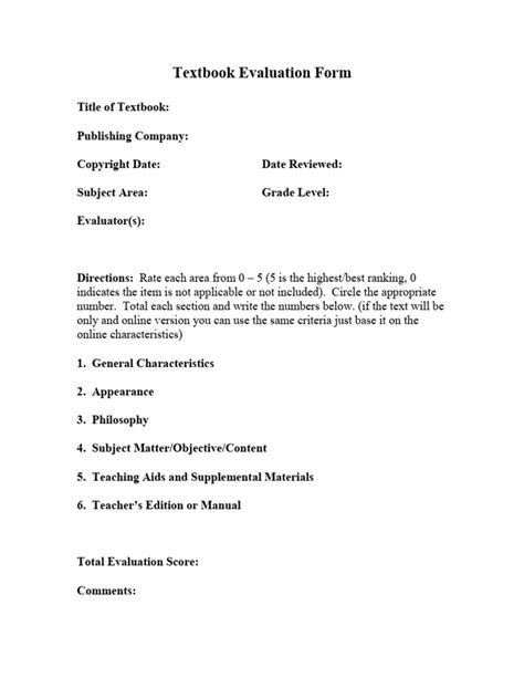 Textbook Evaluation Form Fillable Pdf Textbook Human Communication