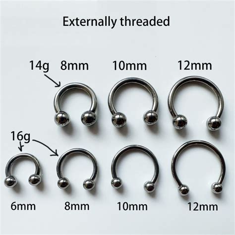 16g 14g Externally Threaded Implant Grade Titanium Silver Horseshoe