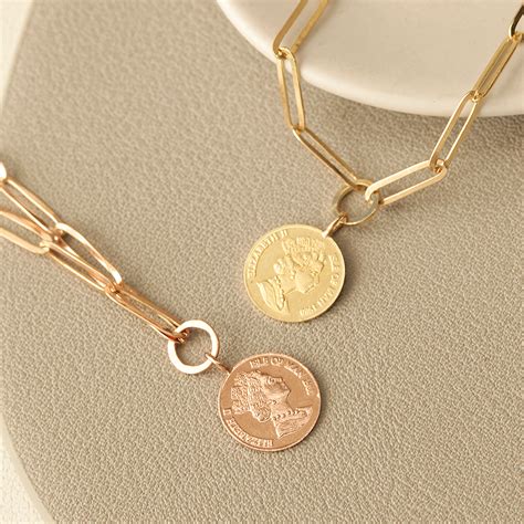 14k 18k 엘리자베스 코인 클립 체인 목걸이