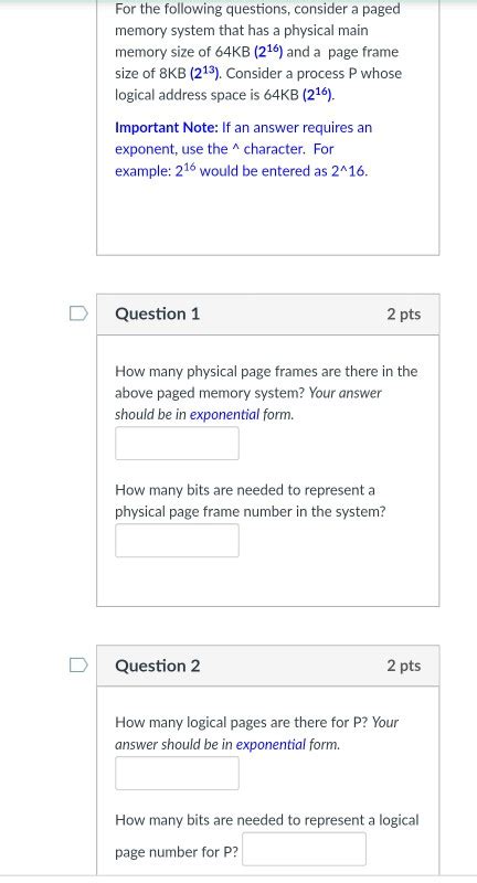 solved for the following questions consider a paged memory