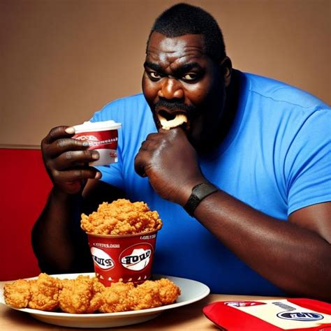 Big Black Jamican Man Eating Kfc