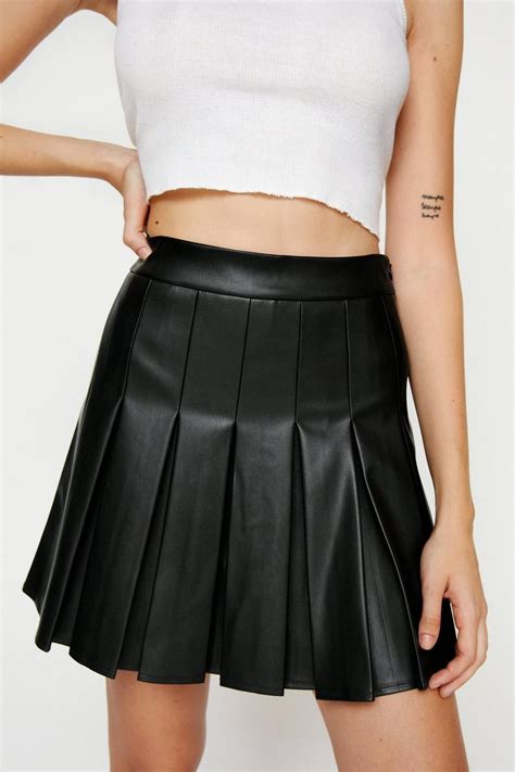 Petite Faux Leather Pleated Mini Skirt Boohoo Uk