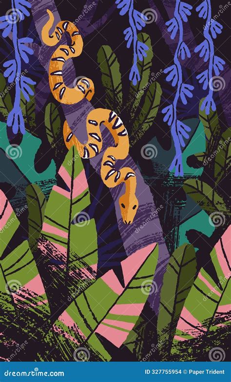 Exotic Boa Crawling On Tree In Jungle Poster Patterned Python Is In