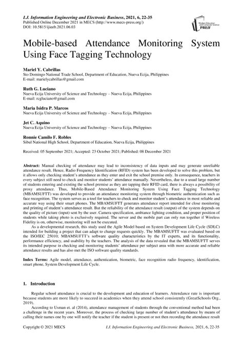 Mobile Based Attendance Monitoring System Using Face Tagging Technology