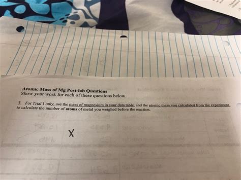 Atomic Mass Of Mg Post Lab Questions Show Your Work