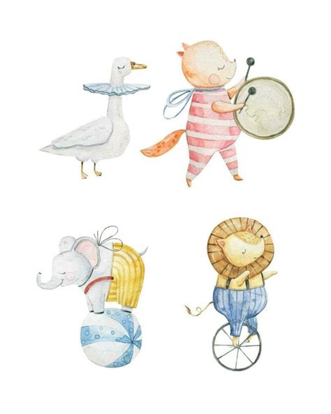 Cute Circus Cartoon Vector Illustration Animals Set