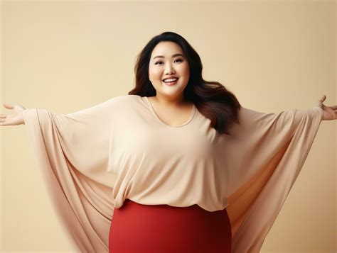 Studio Shot Of Plus Size Asian Woman Dynamic Emotional Gestures Ai