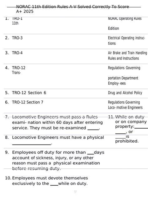 Norac 11th Edition Rules A V Solved Correctly To Score A 2025 Tande