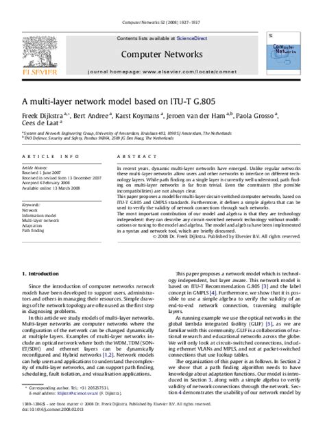 Pdf A Multi Layer Network Model Based On Itu T G 805