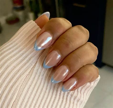 Blue French Tip Chrome Nails Gel Nails Blue Nails Blue Prom Nails