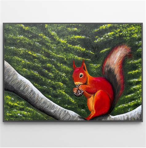 Red Squirrel Poster Squirrel Print Squirrel Painting Squirrel