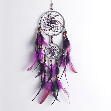 Original Dreamcatcher Handwoven Two Ring Purple Feather The Herb Temple