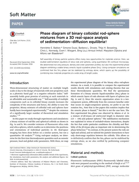 Pdf Phase Diagram Of Binary Colloidal Rod Sphere Mixtures From A 3d Real Space Analysis Of