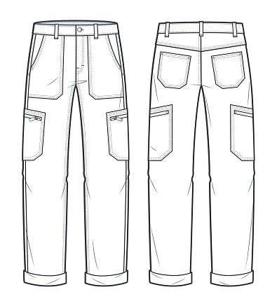 Cargo Pants Technical Fashion Illustration Jeans Pants Fashion Flat