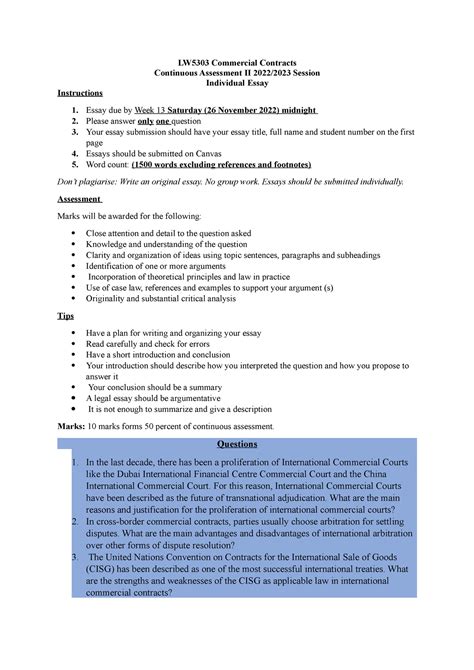 assignment ii nil nil lw5303 commercial contracts continuous