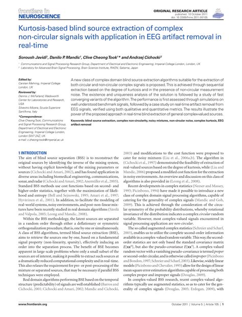 Pdf Kurtosis Based Blind Source Extraction Of Complex Non Circular