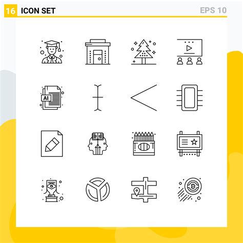 Set Of 16 Vector Outlines On Grid For Ai Video Advertising Celebration Social Media Marketing