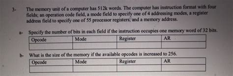 Solved 3 The Memory Unit Of A Computer Has 512k Words The