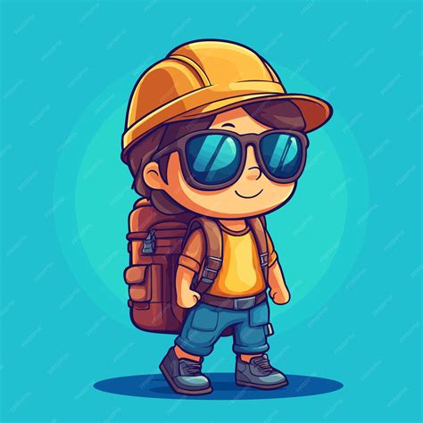 Charming Cartoon Traveler With Sunglasses Vector Illustration Premium