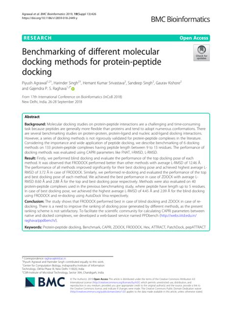 Benchmarking Of Different Molecular Docking Methods For Protein Peptide Docking Pdf Docking
