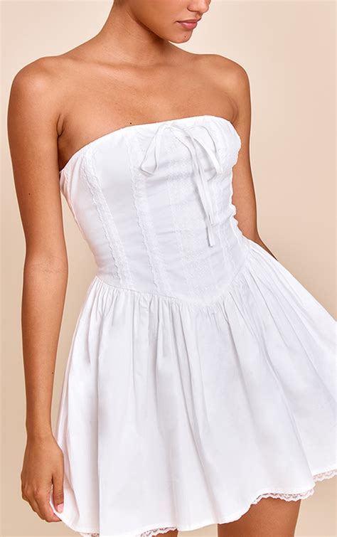 White Bandeau Lace Detail Shift Dress Dresses Plt Qa
