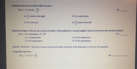 Solved Determine The Phase Shift Of The Function Y Chegg Com