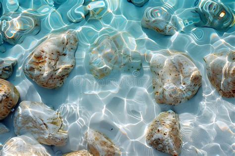 Serene Underwater Scene With Sunlit Rocks And Rippling Water Patterns For Nature Design