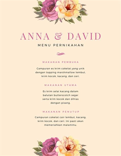Halaman 3 Gratis Template Menu Wedding Keren Canva