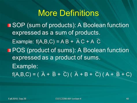 Elec Digital Logic Circuits Fall 2010 Switching Algebra Chapter 2