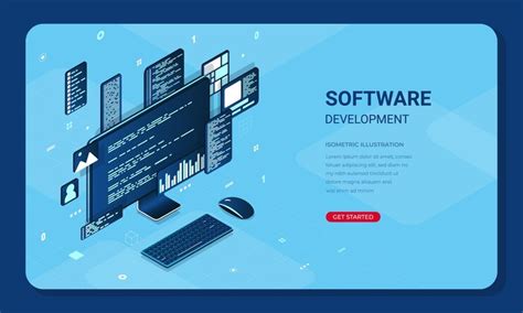 Premium Vector Isometric Web Banner Software Development Program Code On Computer Screen
